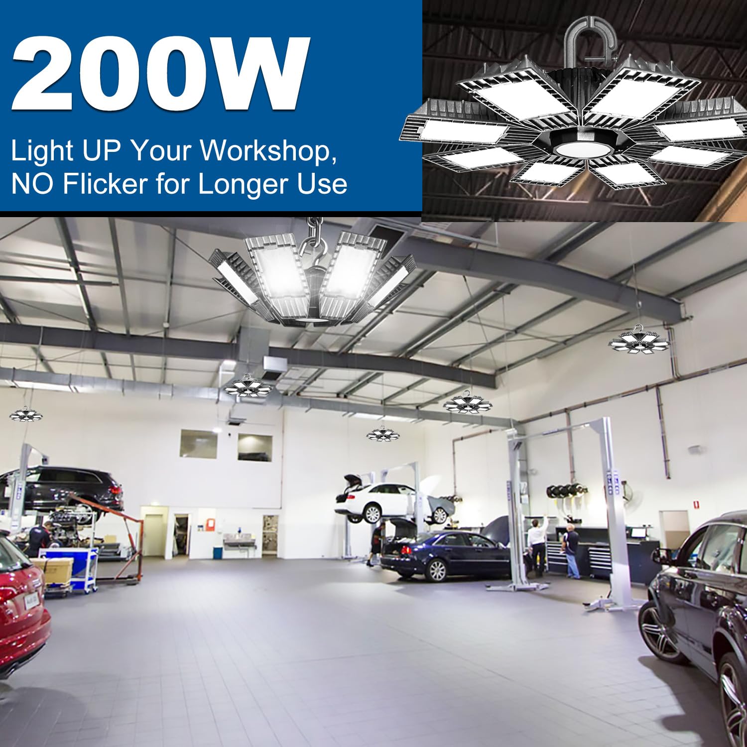 Fucoda LED Shop Light 200W Eqv 600W 26000lm High Bay Light, Daylight White No-Dimmable, Ceiling Hook Hanging LED Barn Light with 5ft US Plug, Ideal for Workshop, Shop, Garage, Warehouse-2 Pack