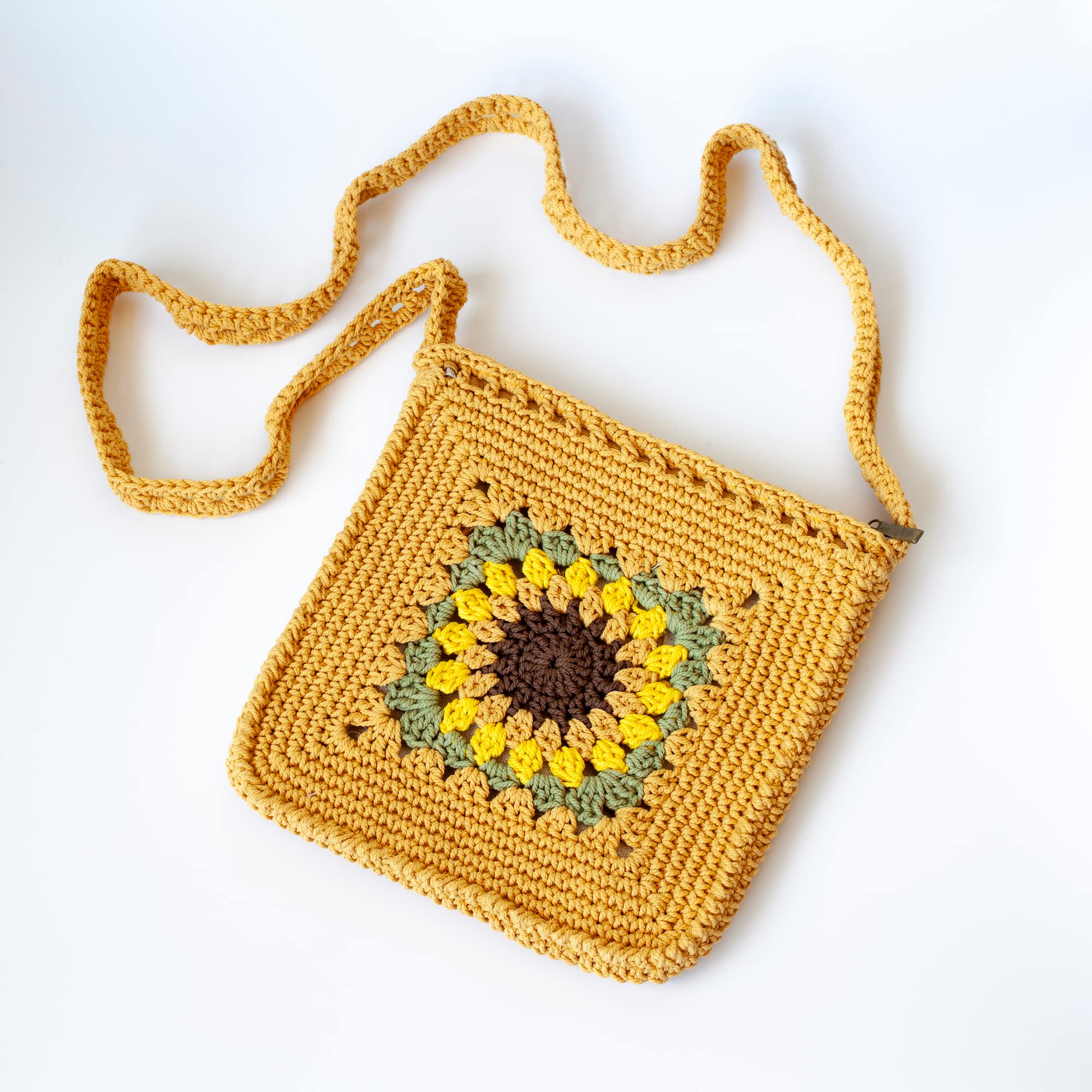 Elena Handbags Handmade Crochet Cotton Sunflower Shoulder Bag (White)