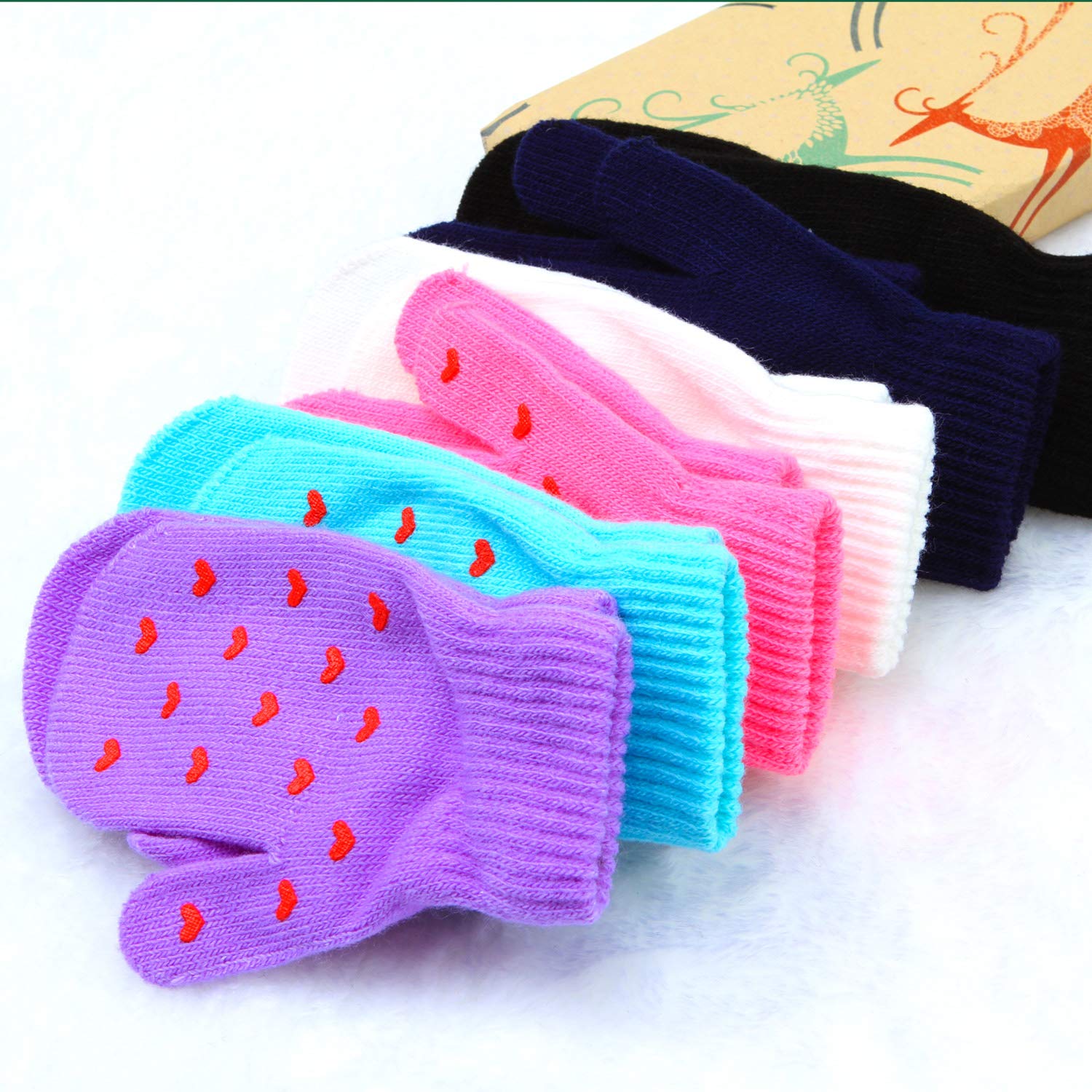 Cooraby 6 Pairs Toddler Magic Stretch Mittens Winter Unisex Baby Knitted Gloves Mittens (Mixed Color C, 2-4 Years)