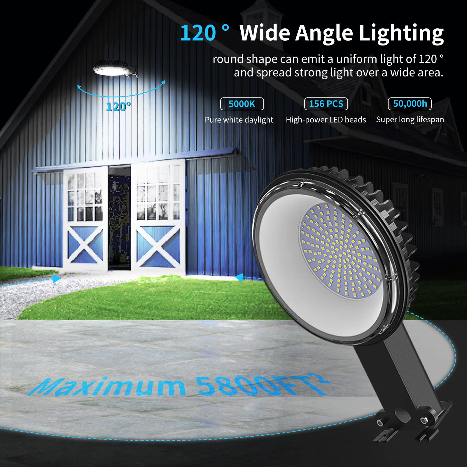 Viugreum 150W 12000LM LED Barn Light, Dusk to Dawn Outdoor Lighting, Yard Lighting IP65 Waterproof 5000k Daylight (900w MH/HPS Replacement) Security Light with Photocell Sensor for Barn Garage Yard
