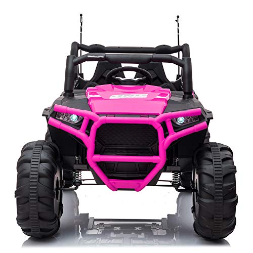 TOBBI 12V Electric Kids Ride-On Car SUV with MP3, 3 Speeds, LED Lights, 2.4G Remote Control, 4 Big Shock-Absorbing Tires, Gift,Rose Red