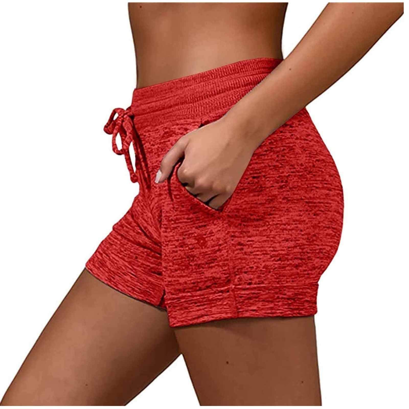 COMVALUE Workout Shorts Womens Comfy with Activewear Drawstring Women Shorts and and Pockets Soft Yoga Pants Red