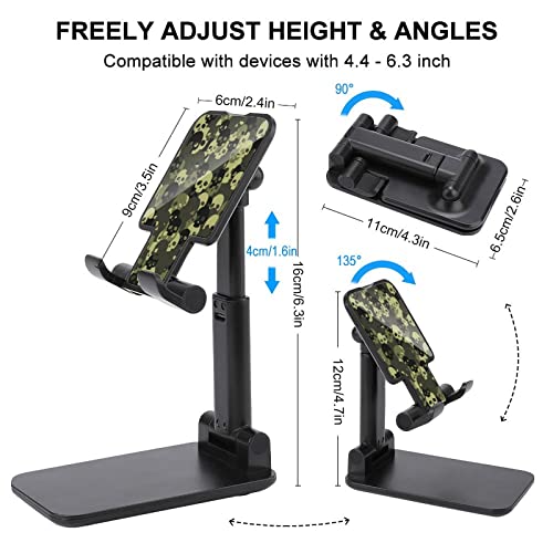 Green Camo Skull Cell Phone Stand Foldable Tablet Holder Adjustable Cradle Desktop Accessories for Desk