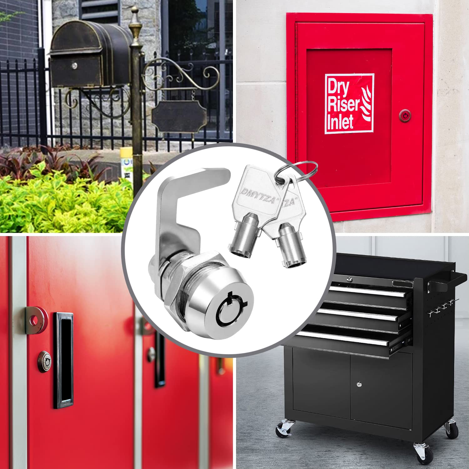 Cam Lock 5/8" Toolbox Lock 90 Degree, Tubular Lock with 2 Keyes, Cylinder Lock for File Cabinet and Mailbox use, Zinc Alloy