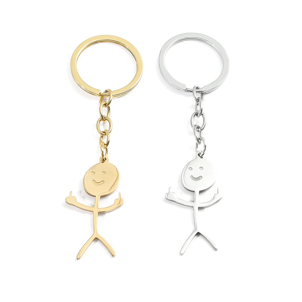COLORFUL BLING Funny Doodle Stainless Steel Keychain Middle Finger Keyring Long Distance Friendship BFF Matching Jewelry Gift-2pcs
