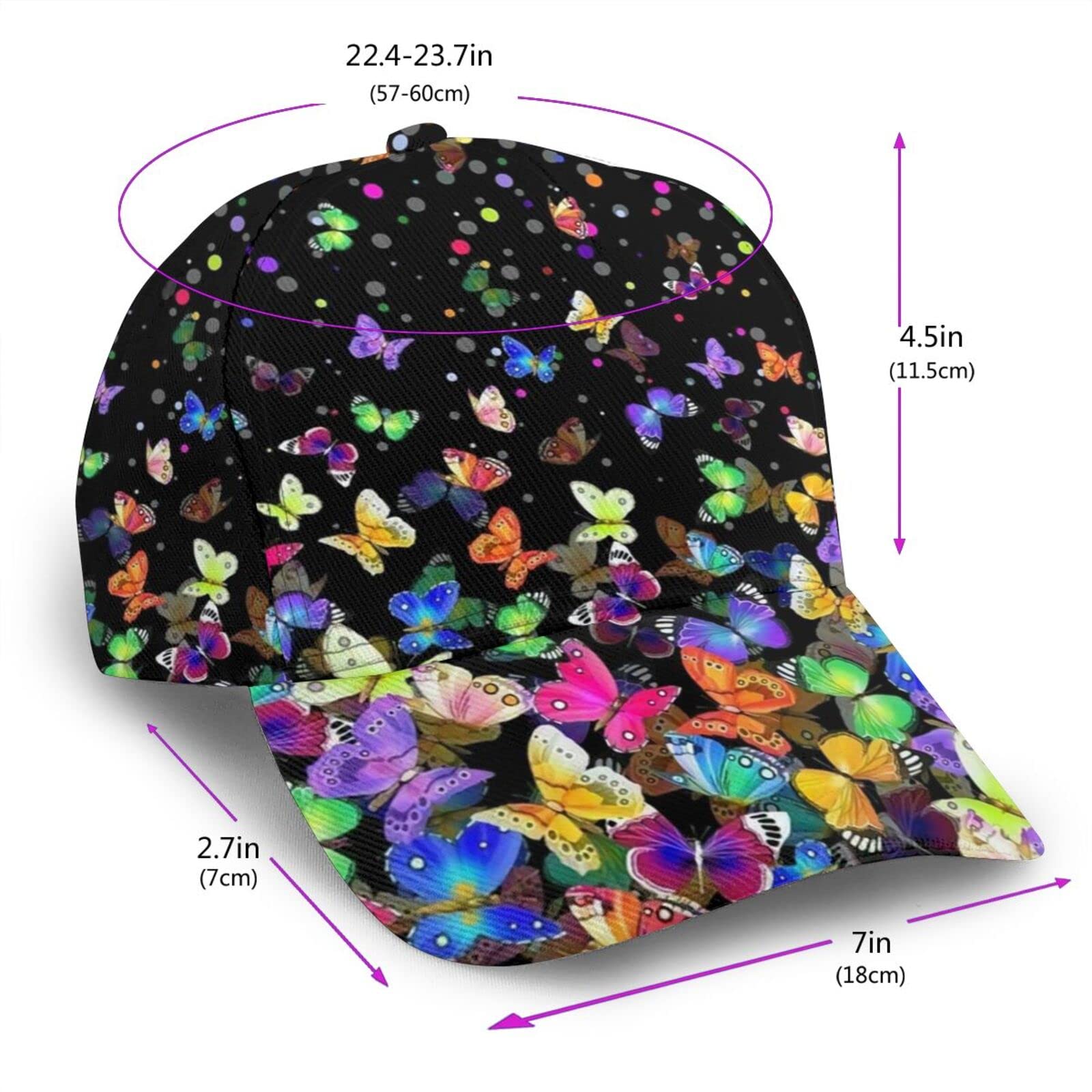 Colorful Butterfly Baseball Cap for Men Women Rainbow Aesthetics Adjustable Dad Hats for Girl