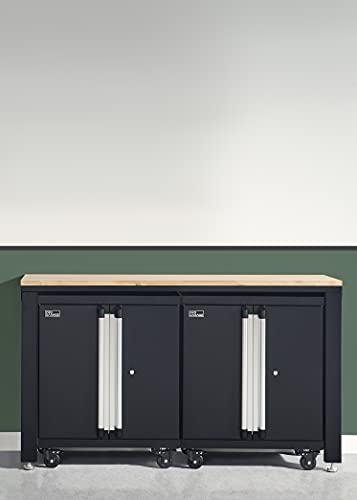 ClosetMaid ProGarage Garage Storage Base Cabinets & Workbench Top 3-Piece Set, Custom, Durable, Adjustable, Steel Construction, Black