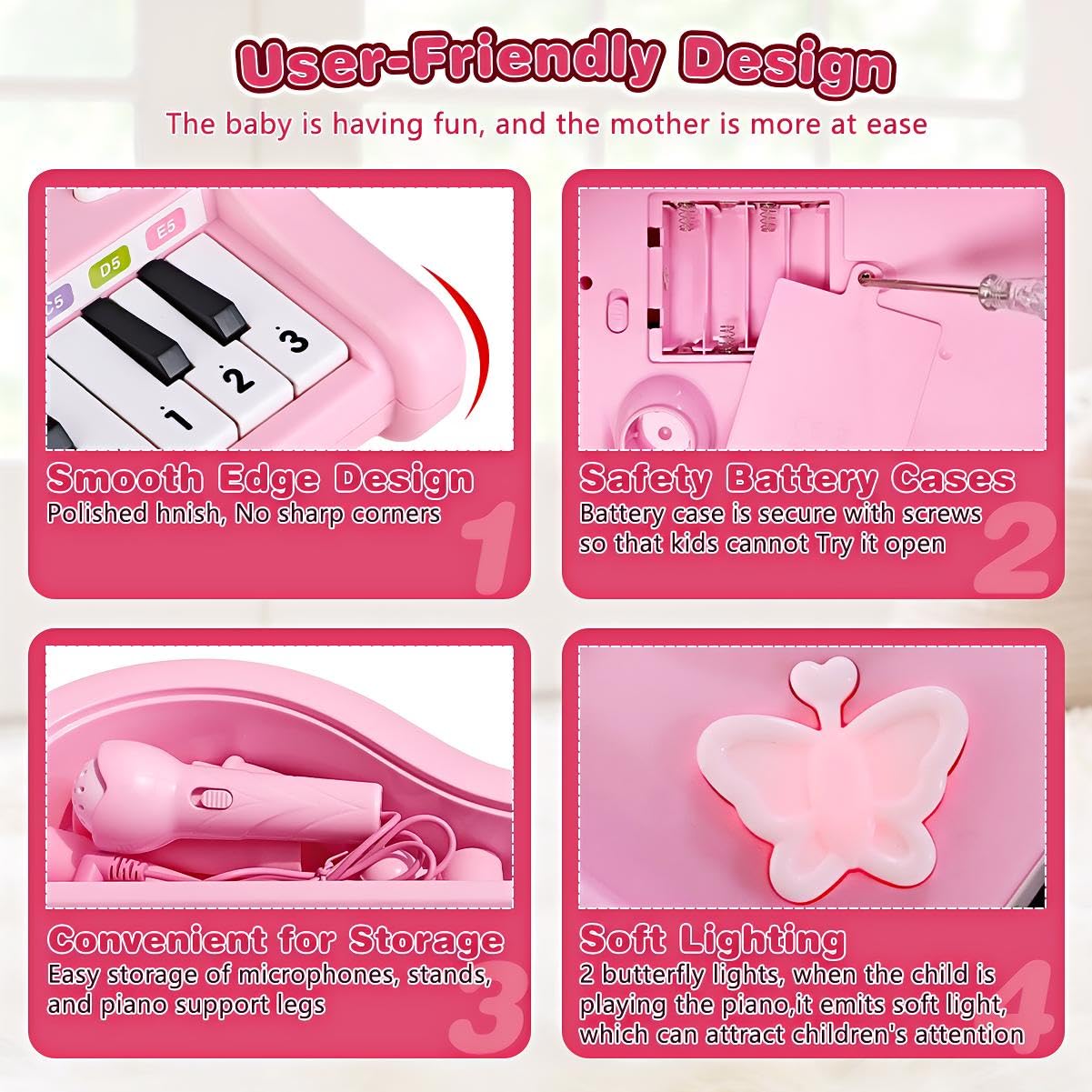 Toddler Piano Keyboard Toy - Toy Piano for 1 2 3 Years Old Girls Birthday Gift Piano Multi Functional Musical Toy with Microphone