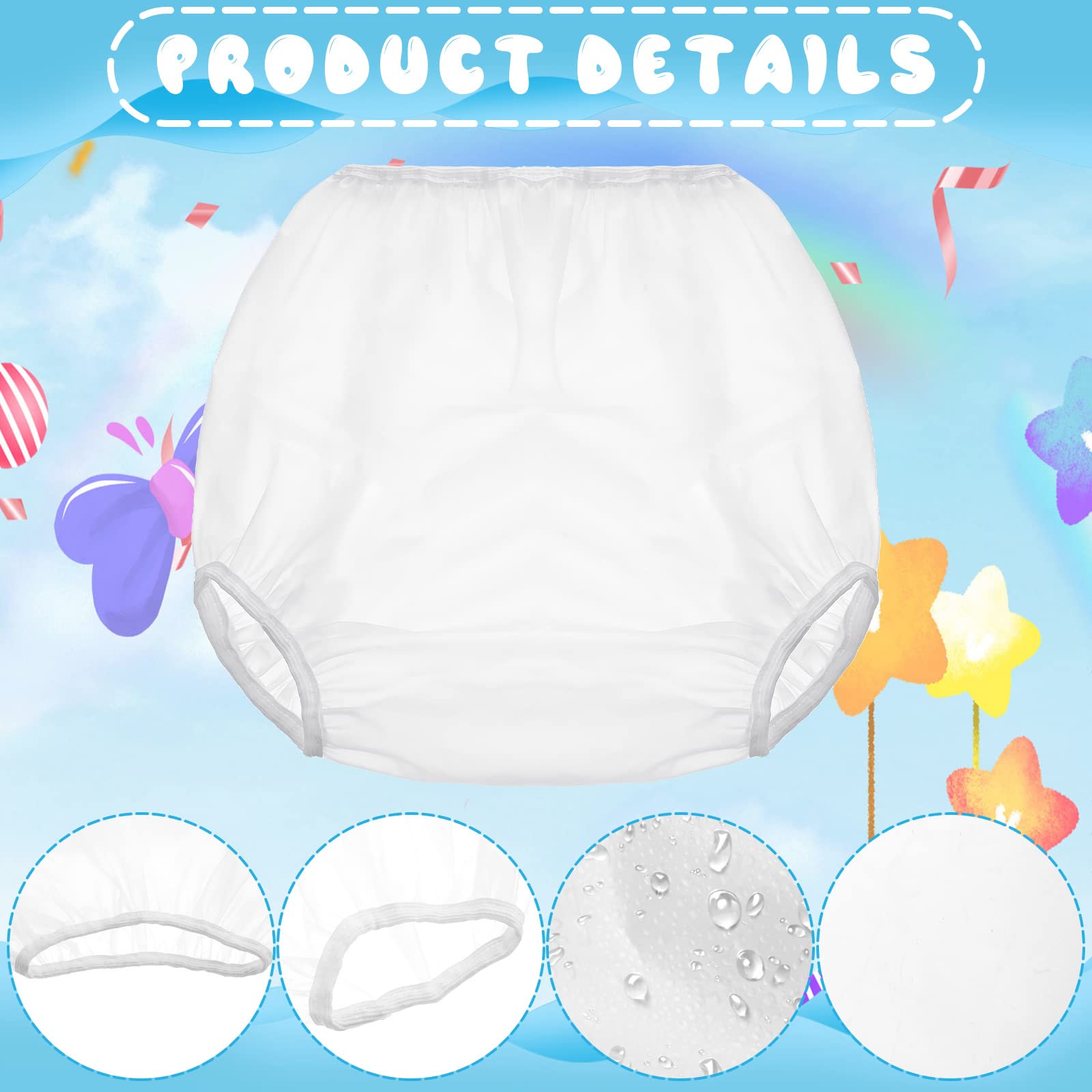 Funtery 8 Count Plastic Diaper Covers for Babies Toddlers Waterproof Training Pants Unisex Plastic Underwear Covers for Boys Girls Potty Training Newborn Swim, White, 2t-3t