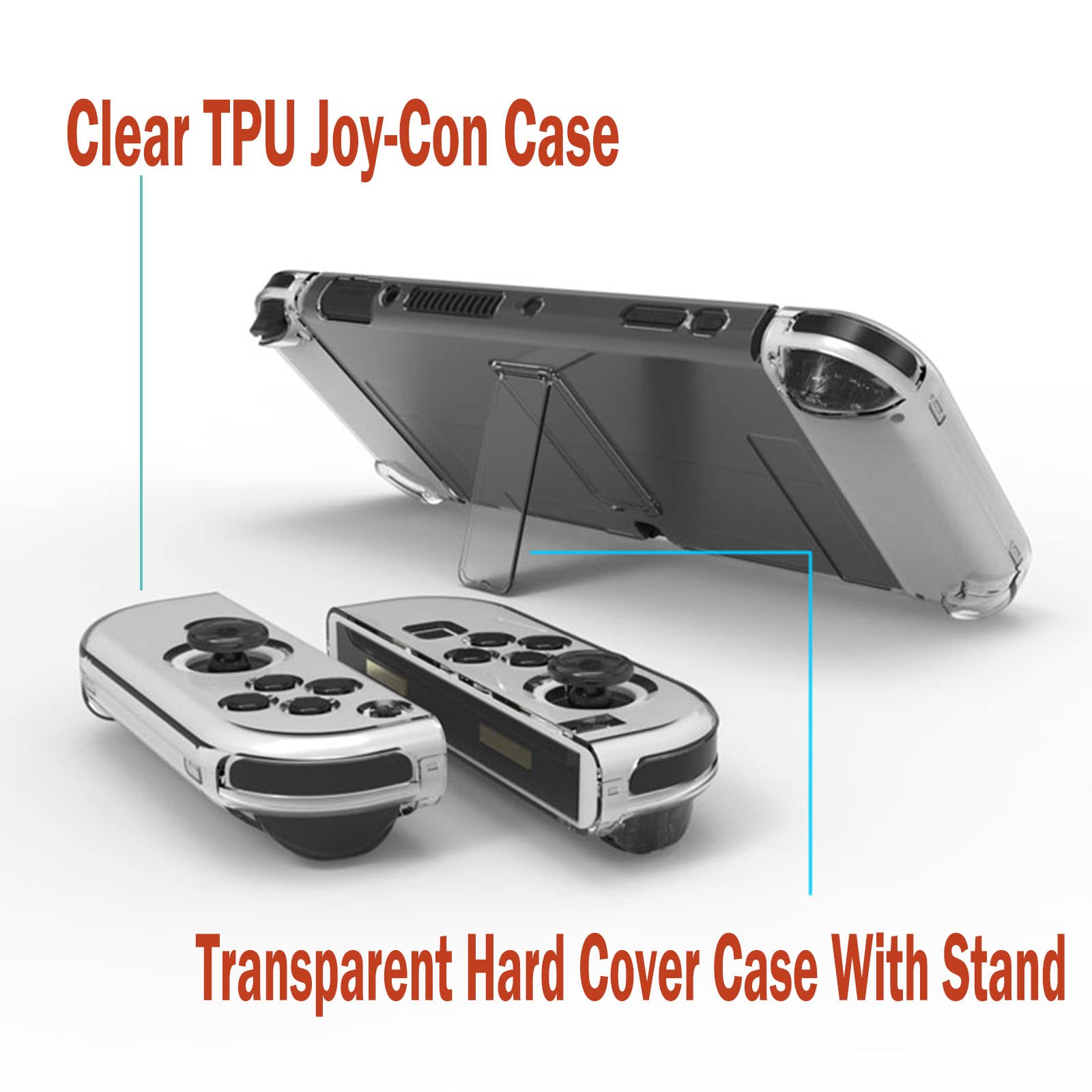 Case Compatible Nintendo Switch OLED 2021 Model, 11 in 1, Accessories Bundle Kit Carrying Case, Clear Cover, Tempered Glass Screen Protector, Silicone Skin for Joy-Con and 6 Thumb Grip Caps (B007)