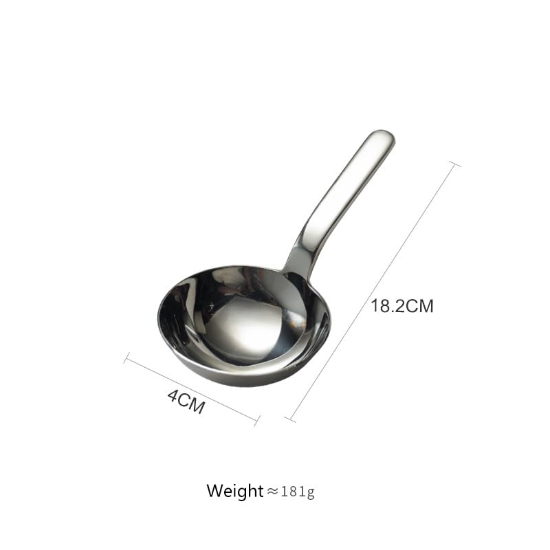 KOILAI Heavy Duty Big Spoon Mirror Polished Asian Soup Spoons (Short Handle),Premium Food Grade 18/10 Stainless Steel Spoons,Durable Metal Spoons,Serving Spoon,Tablespoon,7 Inches, 18.2cm, Silver