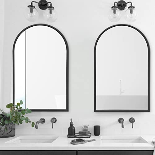 OGCAU 20 x 30 Inch Black Mirror Wall Mirror for Bathroom, Black Metal Frame, Arched Wall Mounted Mirror, Bathroom Vanity Mirror for Living Room Entryway (Black)