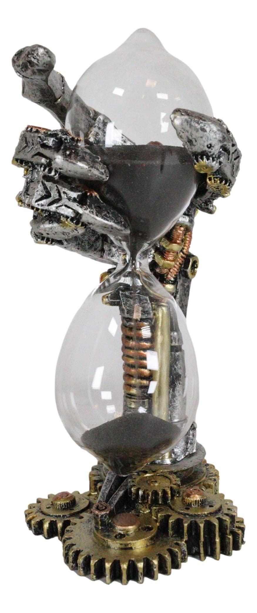 Ebros Gift Chronos Eternity Time Warp Machine Steampunk Robotic Cyborg Hand Gearwork Clockwork Sand Timer with Black Sands Figurine Victorian Industrial Sci Fi Sandtimer Accent Decor