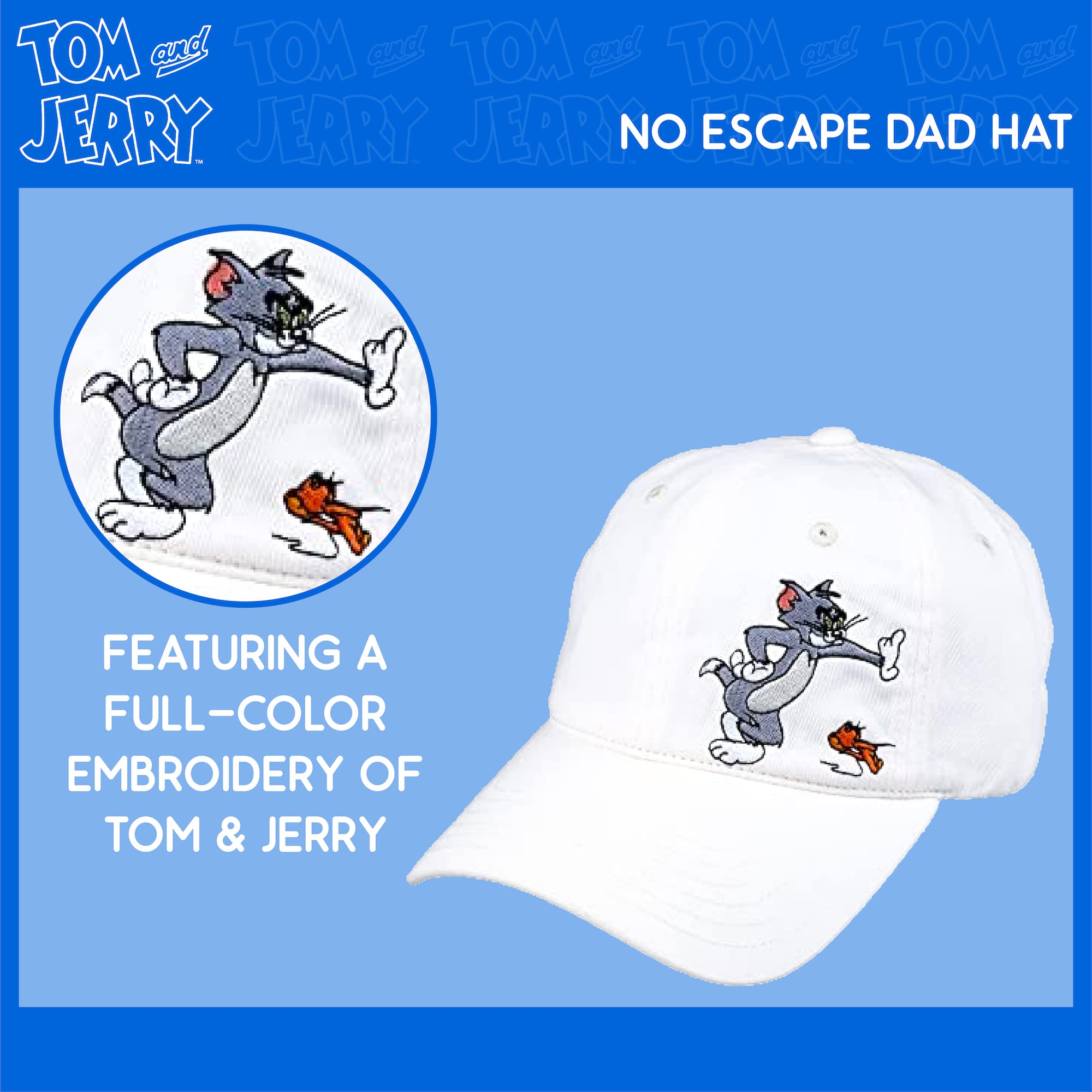 Concept One Unisex Adult Warner Bros Tom and Jerry Hat, No Escape Cotton Adjustable Baseball Cap with Curved Brim, Dad Hat, Beige, One Size US