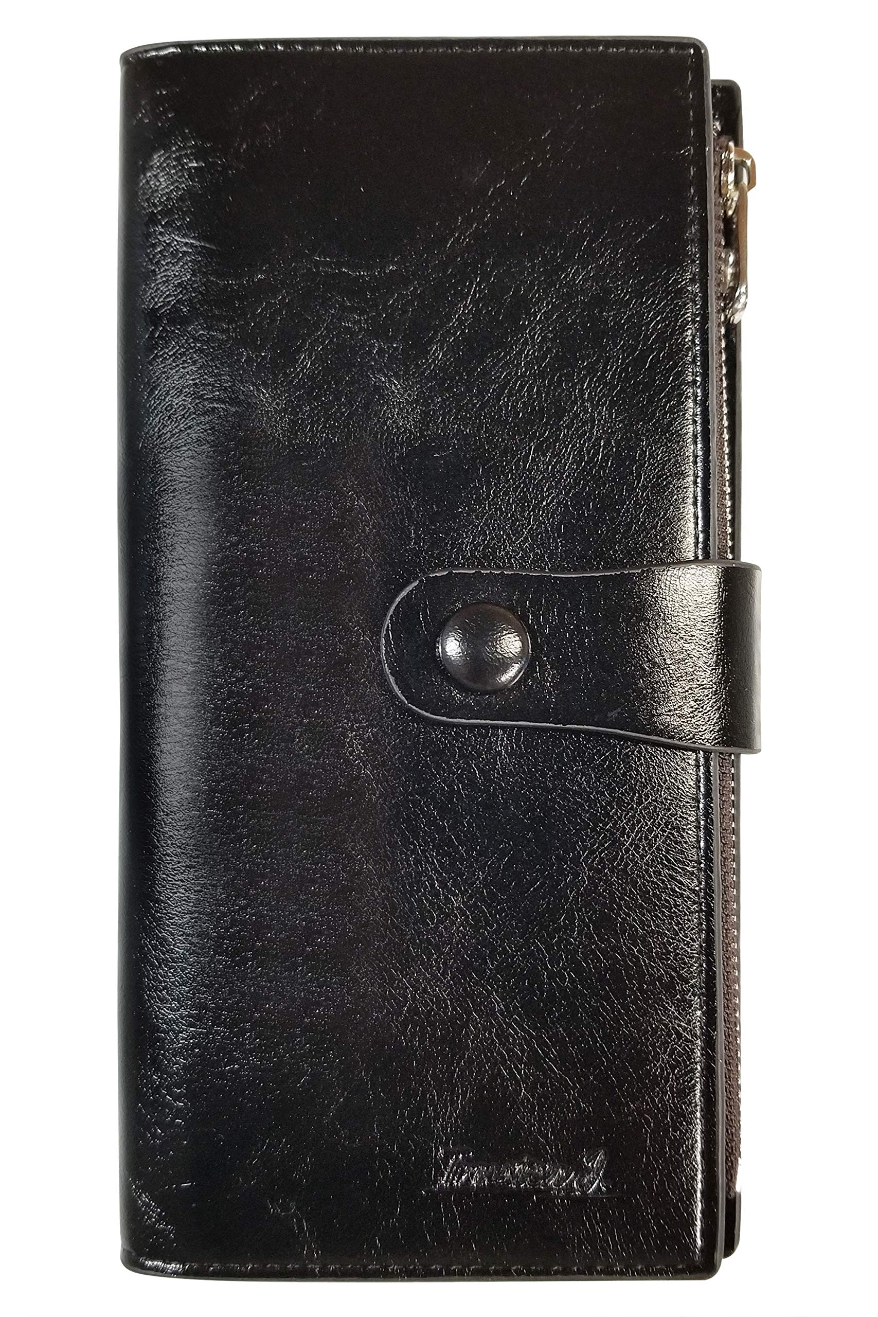 Trusten J. Women's Wallet Large Fashion Clutch Stylish Phone Case Organizer Leather (Black)