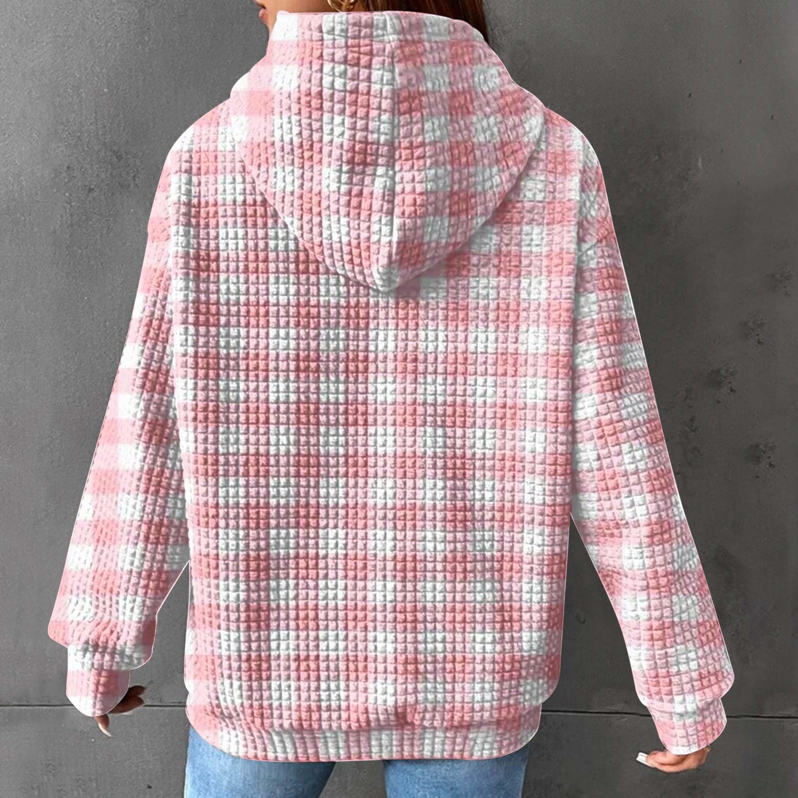 Ceboyel Women Waffle Knit Cute Hoodies Drawstring Pullover Sweatshirts Fashion Casual Sweaters Comfy Fall Clothes Outfits volleyball Sweatshirt Pink 3X