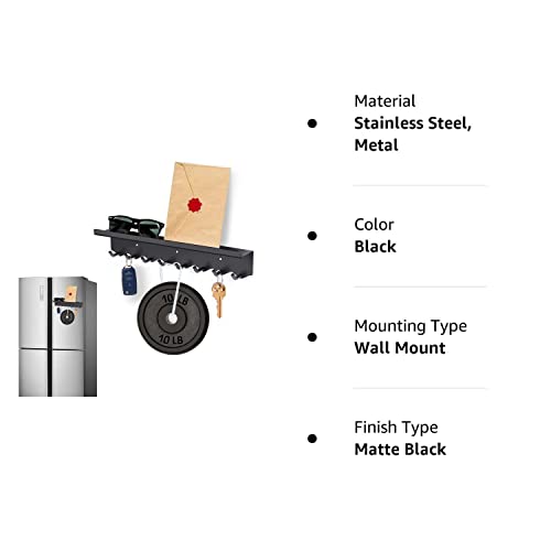 Volnamal Magnetic Key Holder for Wall Decorative - Premium Magnets Wall Mounted Key and Mail Organizer, Adhesive Key Rack Hanger for Entryway, Refrigerator with 8 Hooks(Black)