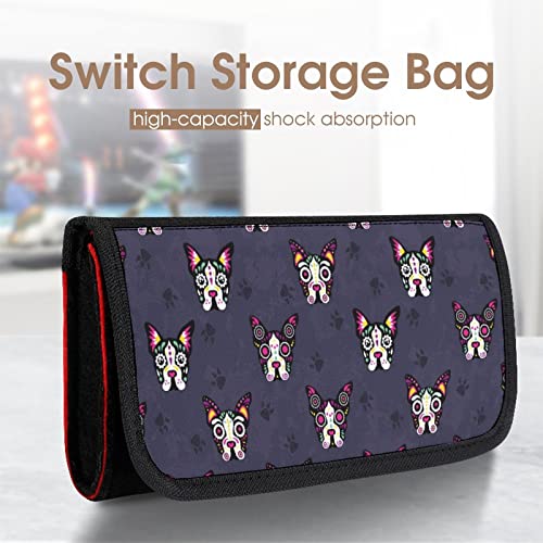 Colorful Dogs, Bulldog Carrying Case Storage Holder Bag Printed Handbag for Switch Console Game and Slots Cards Accessories