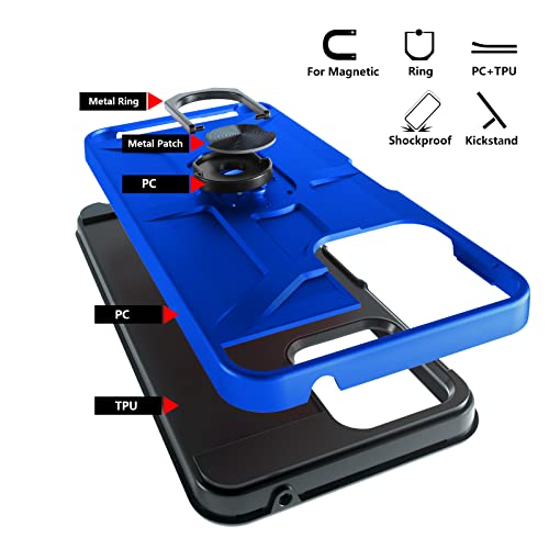 GAMEMIUZ T-Mobile Revvl 6 5G Case, TCL Revvl 6 Case with [3X Tempered Glass Screen Protector], Built-in Ring Kickstand and Magnetic Car Mount Shockproof Dropproof Armor Case for Revvl 6 - Blue
