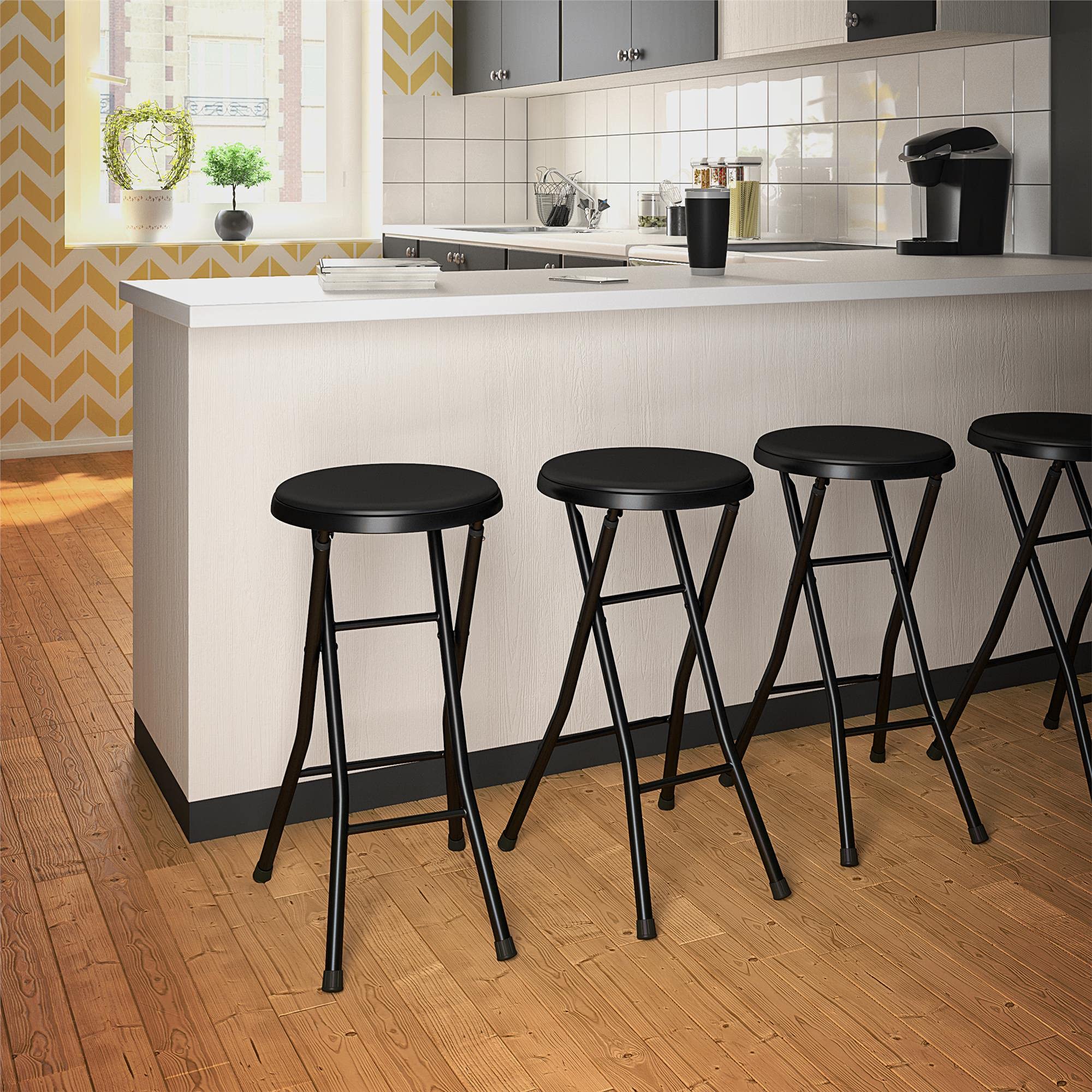 COSCO 24" Vinyl Padded Folding Stool, Multipurpose, for Small Spaces, Double Braced, 2-Pack, Black