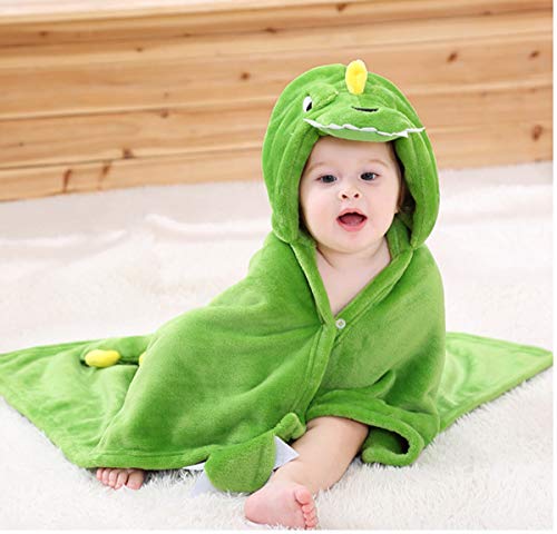 TONWHAR 0-4 Years Toddlers' And Kids' Boys Girls Animal Face Hooded Blanket Baby's Bathrobe,Plush After Bath Blanket (Green Dinosaur)