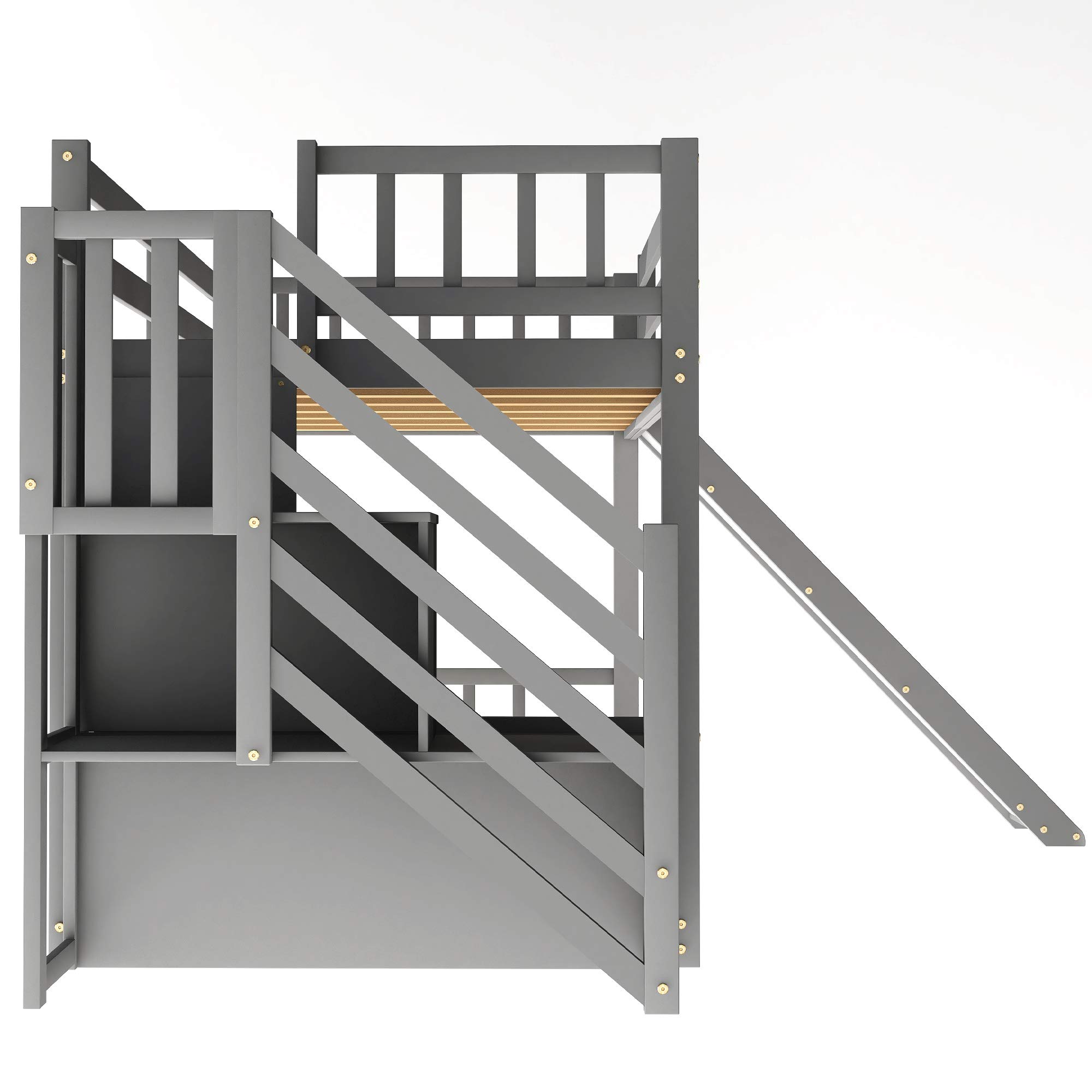 Harper & Bright Designs Twin Bunk Beds with Slide for Kids, Low Profile Bunk Beds with Staircase, No Box Spring Needed