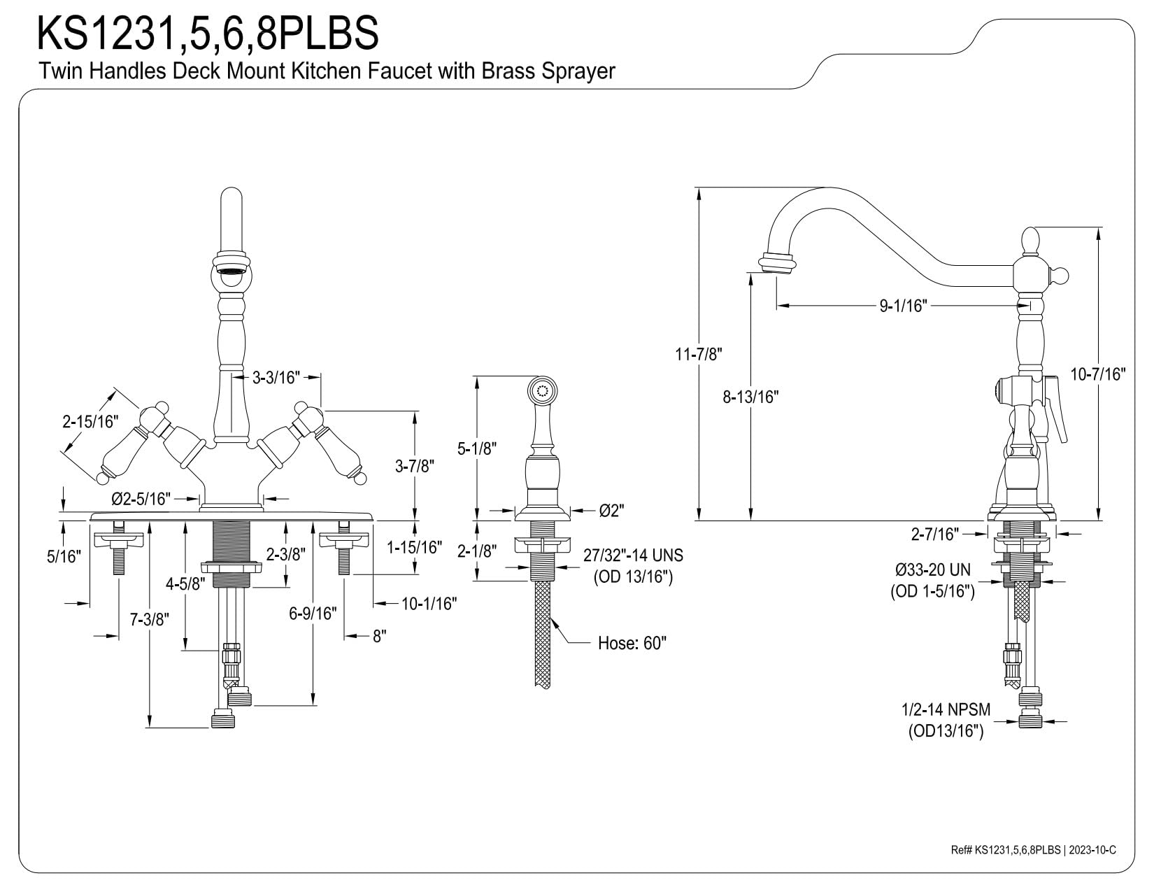 Kingston Brass KS1235PLBS Heritage Kitchen Faucet, 8-9/16", Oil Rubbed Bronze
