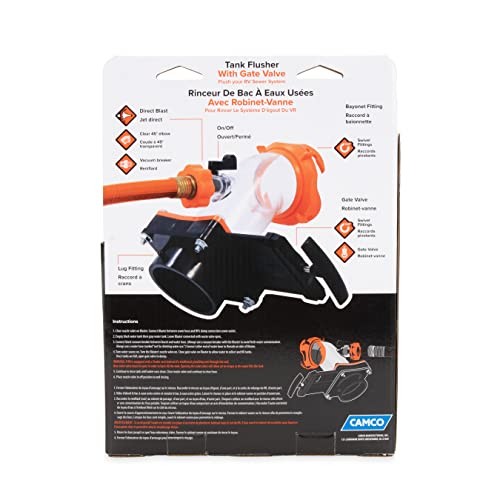 Camco Rhino Blaster RV Tank Rinser with Gate Valve & Backflow Preventer β Camco RV Accessories for Waste Tank Cleaning - Essential Camper Supplies for Odor Control and Sensor Maintenance - (39086)