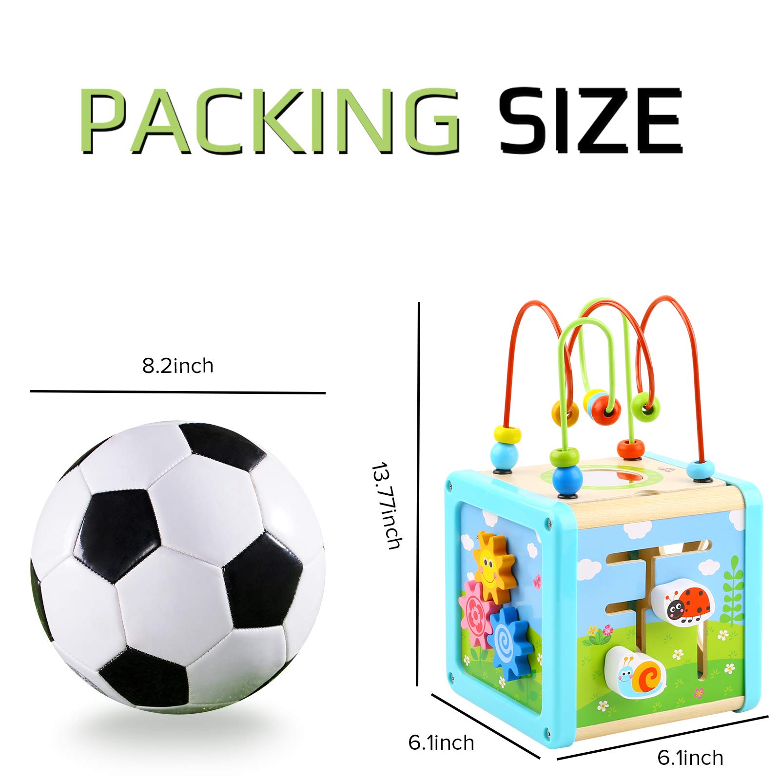 TOOKYLAND Activity Cube Wooden Toys Bead Maze Shape Sorter Learning Developmental Montessori Toys Small Size Gifts for Toddler Kids