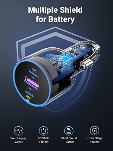 UGREEN 130W USB C Car Charger, PD 100W +PD 30W Type C Car Charger Adapter, Fast Charging Car Charger Compatible with Cell Phones, iPad, MacBook, and More (Comes with 100W USB C to USB C Cable)