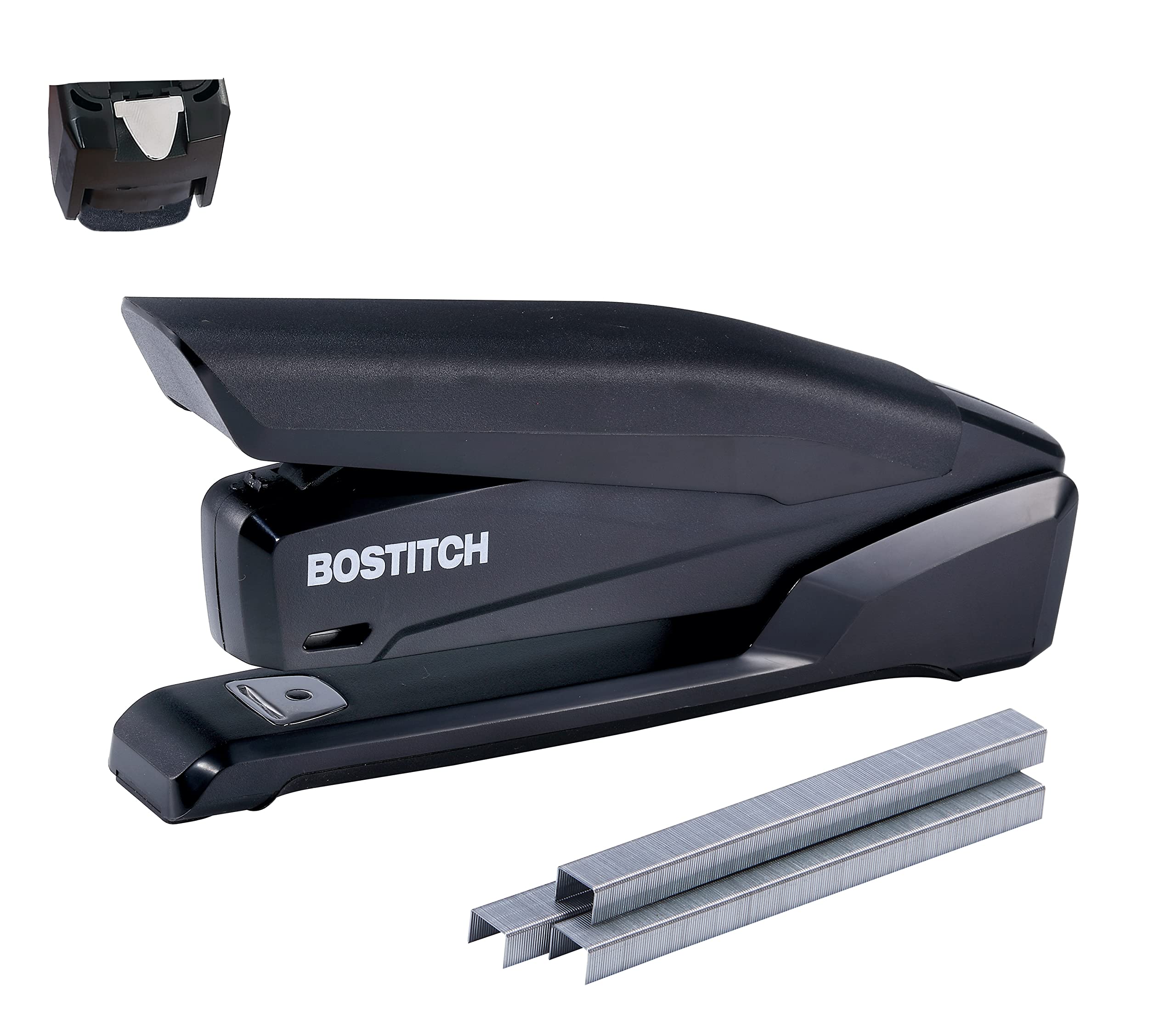 Bostitch Office Executive 3 in 1 Stapler, includes 210 Staples and Integrated Staple Remover, One Finger Stapling, No Effort, 20 Sheet Capacity, Spring Powered Stapler, Black (INP20-BLK)