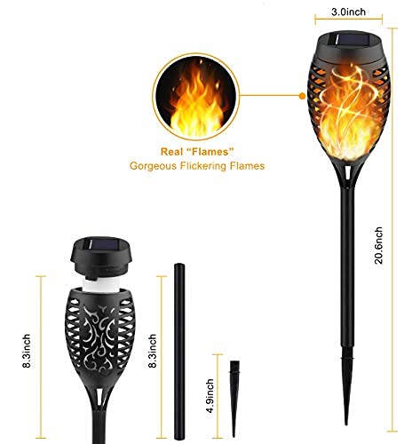 Solar Flame Torch Lights Outdoor, 12LED Solar Torch Lights with Flickering Flame, Waterproof Landscape Decoration Flame Lights for Halloween Christmas Garden Pathway Yard Patio, Auto On/Off Lighting