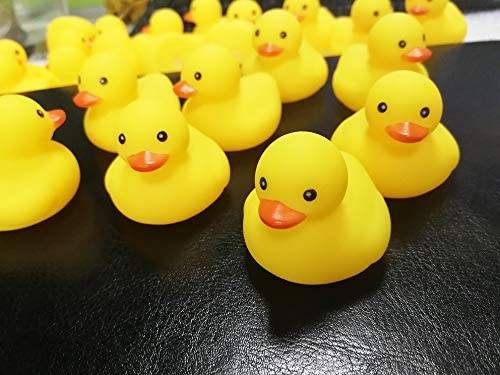 Sohapy 100Pcs Mini Yellow Rubber Ducks Baby Shower Rubber Ducks, Squeak Fun Baby Yellow Rubber Bath Toy Float Fun Decorations for Shower Birthday Party Favors Gift (100PCS Yellow Ducks)