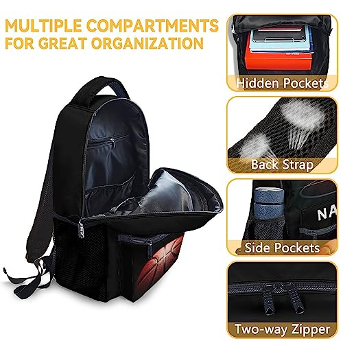 Mercuryelf Personalized Basketball Backpack for Boys Girls, 16 Inch Black Backpacks for School Travel, Cool Lightweight Bookbag for Kids