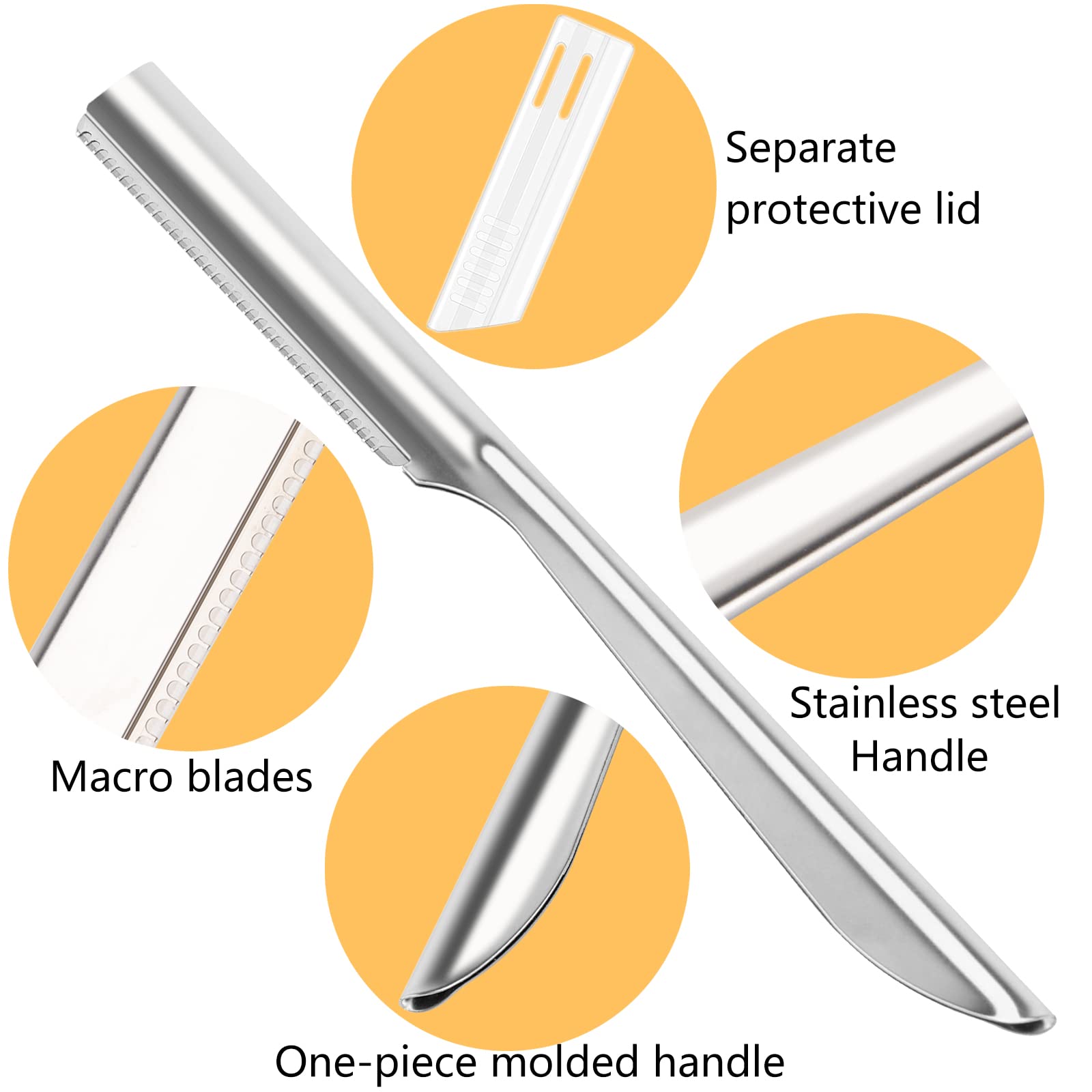 Eyebrow Razor for Women, Facial Shaver Razor, Brow Shaper Eyebrow Trimmer, Sharp Dermaplaning Tool with 10pcs - Stainless Steel Silvery