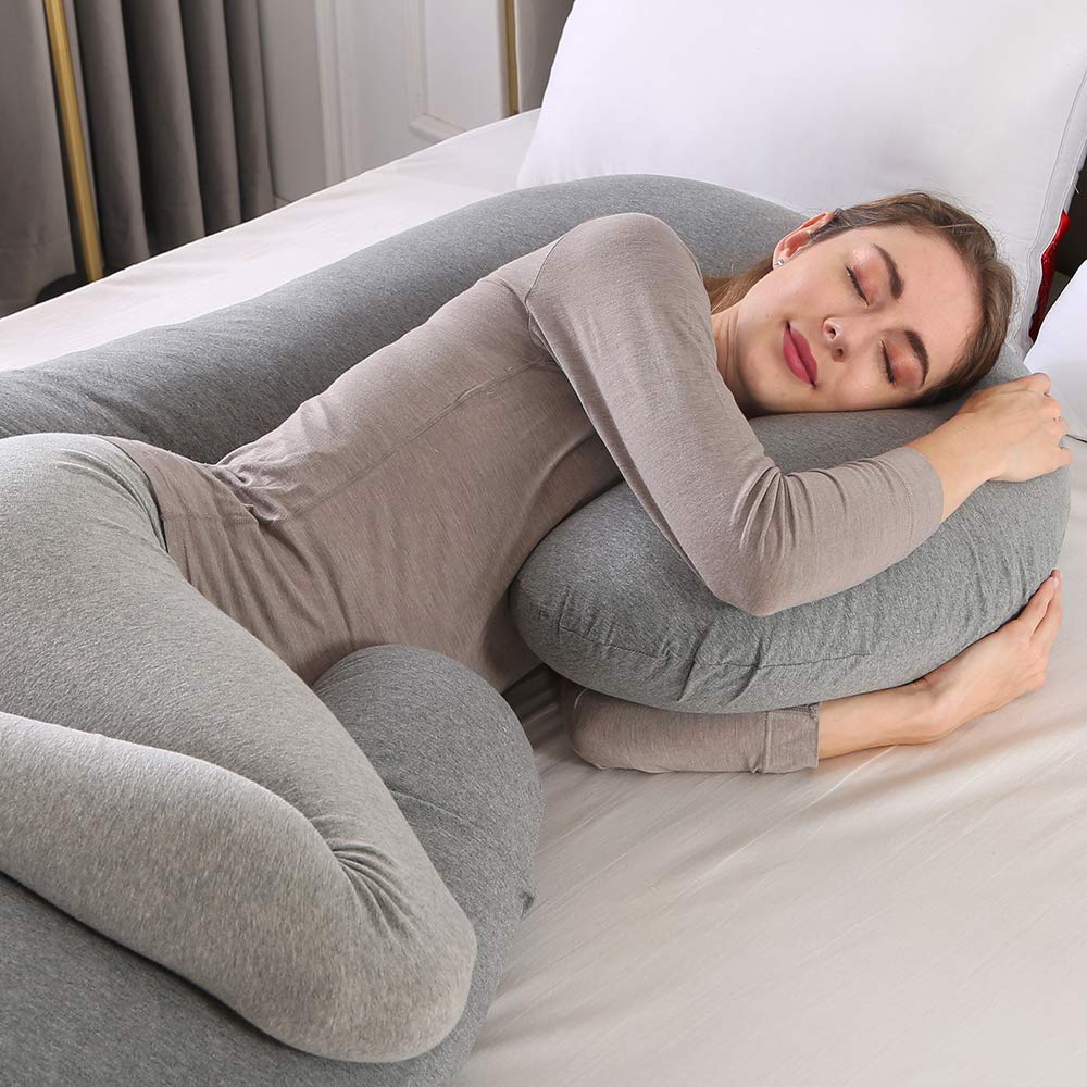CDEN Pregnancy Pillow, C Shaped Full Body Pillow 52", Maternity Pillow Support for Back, Legs, Neck, HIPS for Pregnant Women with Removable Washable Jersey Cover(Grey)