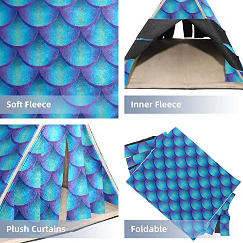 Mermaid Scale Blue Purple, Hamster House Habitat Bed for Small Animal Hamster Gerbils Chipmunks Squirrels Hedgehogs Guinea Pigs Habitat Decor