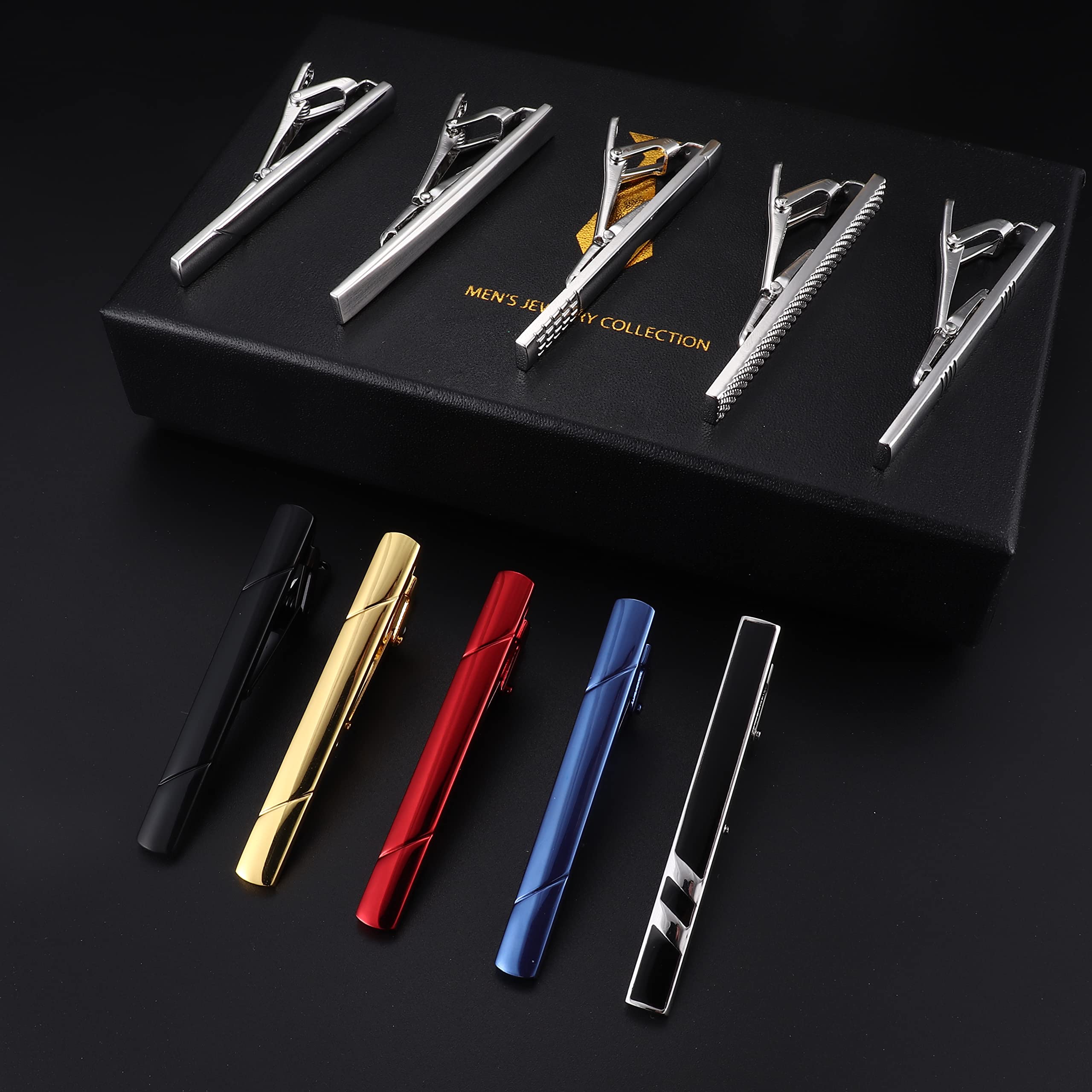 CASSIECA 10 Pcs Tie Clips for Men Classic Tie Bar Set for Regular Ties Necktie Wedding Business Clips with Gift Box