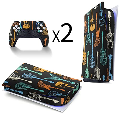 Colorful Guitars Full Protective Skin Cover Design Wrap Decal Sticker Compatible with PS5 Digital Edition Console and Controller