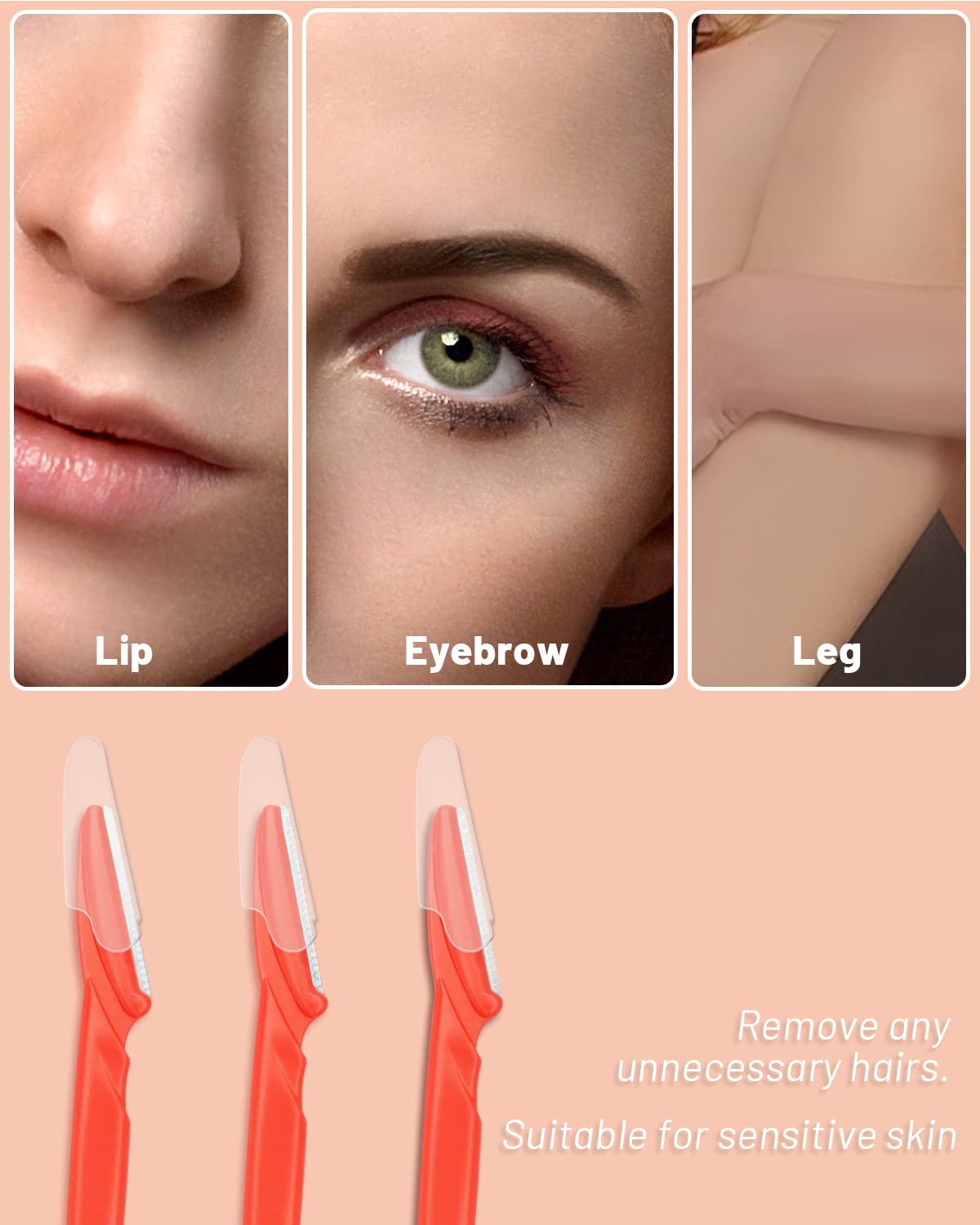 Eyebrow Razor for Women, 24 Pcs Dermaplaning Tool for Face Professional, Face Razor for Women Facial Hair Remover (Neon Orange)