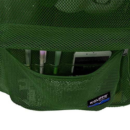 K-Cliffs Heavy Duty Mesh Backpack Classic Student Bookbag Durable See Through Netting Gym Bag Pack | Padded Straps (Green)