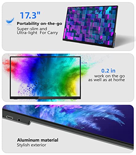 Portable Monitor 17.3" Laptop Screen Extender with Premium Built-in Stand, 1080P FHD HDR Eye Care USB-C Second Monitor for Laptop, IPS HDMI Computer Display for Phone, PC, PS/4/5, Xbox, Switch