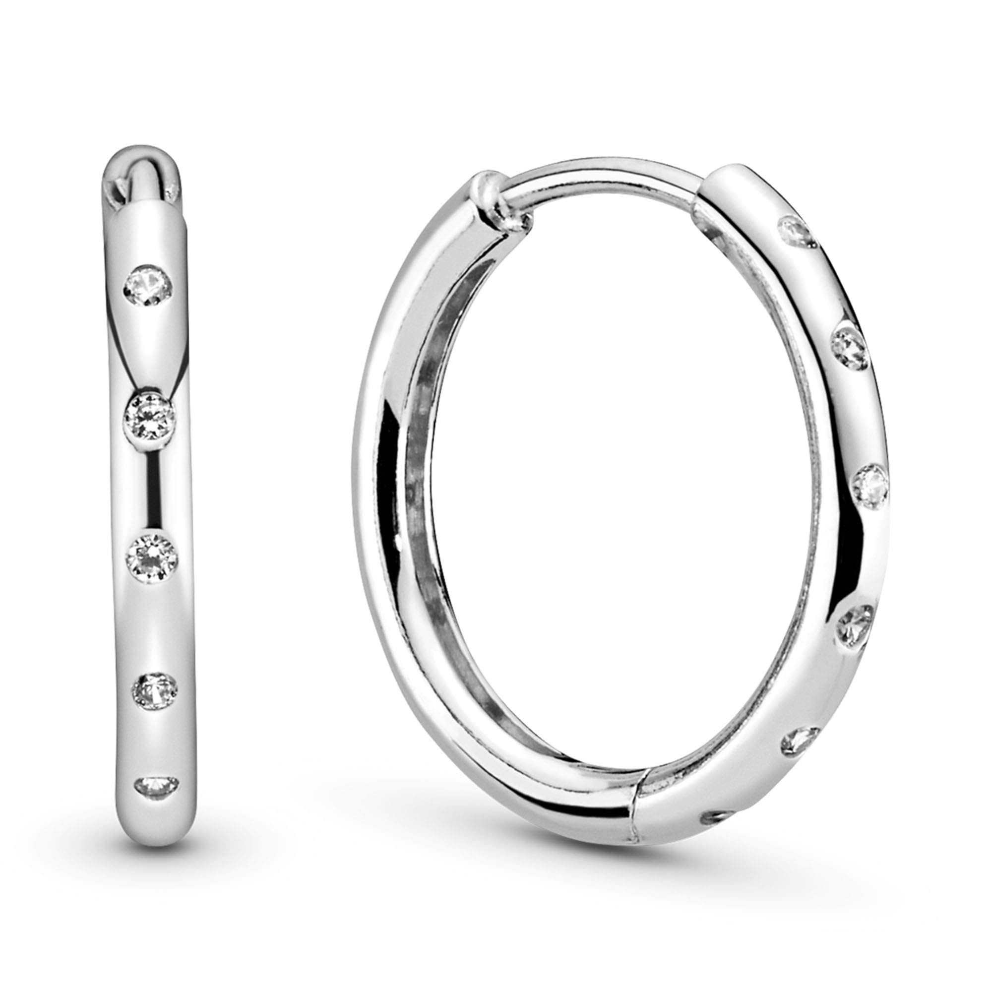 Pandora Jewelry Simple Sparkling Hoop Cubic Zirconia Earrings in Sterling Silver