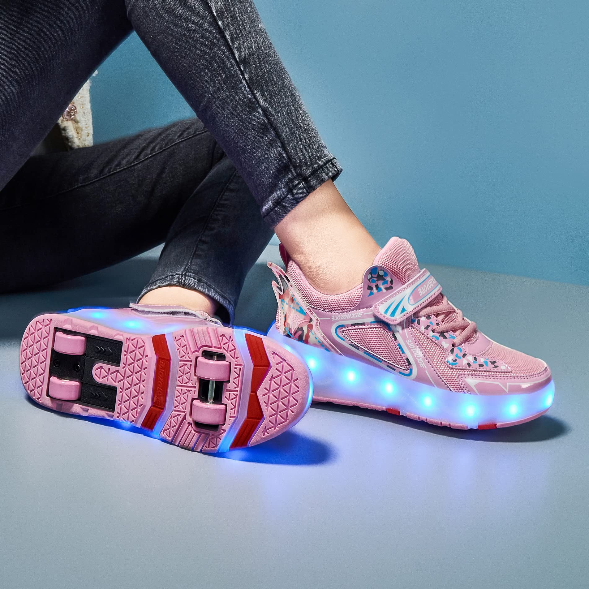 CEIEOE Kids Roller Skates Sneaker with 4 Wheels Colorful LED Sport Shoes Can Charge for Beginner Best Gift More Balanced