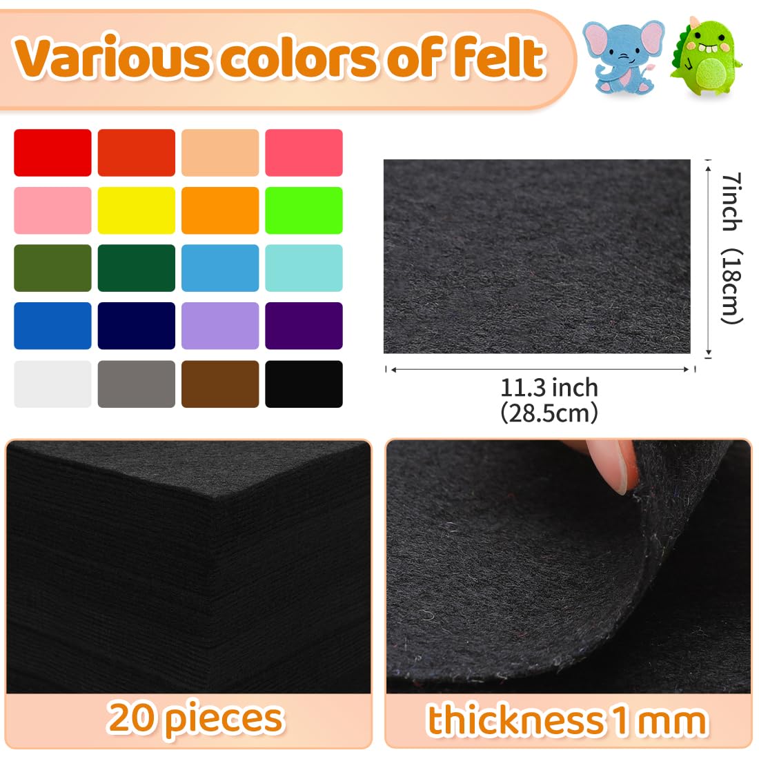 Eppingwin 20 PCS Brown Felt Sheets, 7"x11.3" Felt, Soft Felt for Crafts, Felt Fabric Sheets for DIY Patchwork