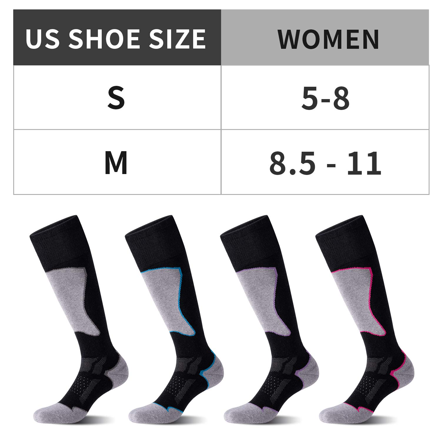 CelerSport 2 Pack Women's Ski Socks for Skiing, Snowboarding, Cold Weather, Warm Thermal Socks Winter Performance Socks Gifts for Women, Black+Rose Red, Medium