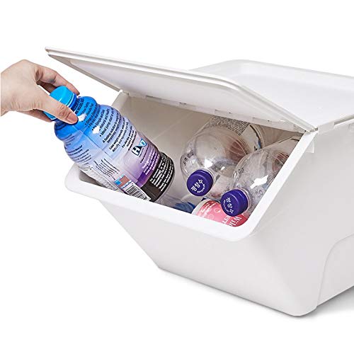 Nature Living Modern Daily Stackable Organizer Stores Recycling Bin Container with Lid, Handle, Recycle Sticker Trash Bin Label, Tools and Toys, Handy Recycler, 3 Pack of Bins, Black and White