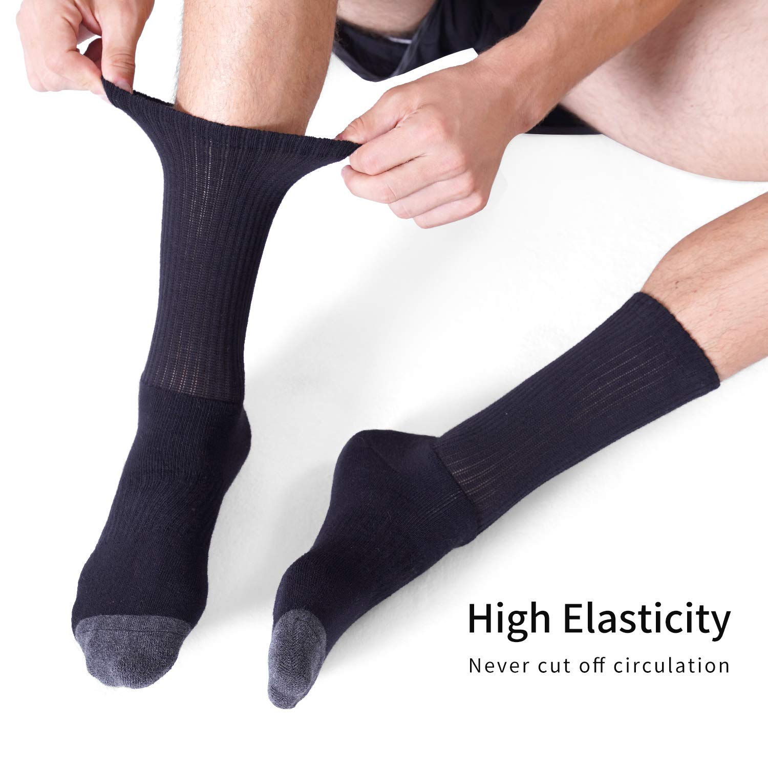 CelerSport 6 Pack Men's Athletic Crew Socks, Work Boot Socks with Full Cushion, Black, Shoe Size: 7-9