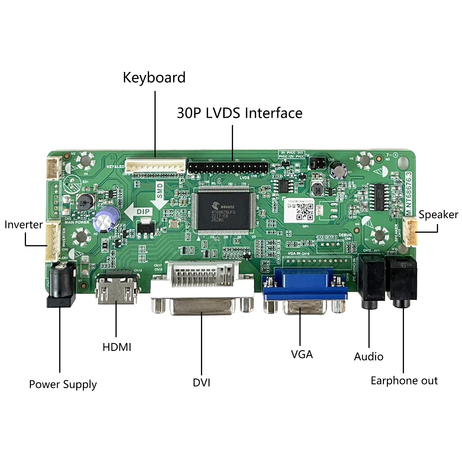 Displayers HDMI+DVI+VGA Audio Input Display Driver Board LCD Controller Board 30Pin LVDs 1280x1024 for 17inch M170EG01 M170EG02 19inch LM190E02 LM190E03 LM190E08 LCD Screen Panel