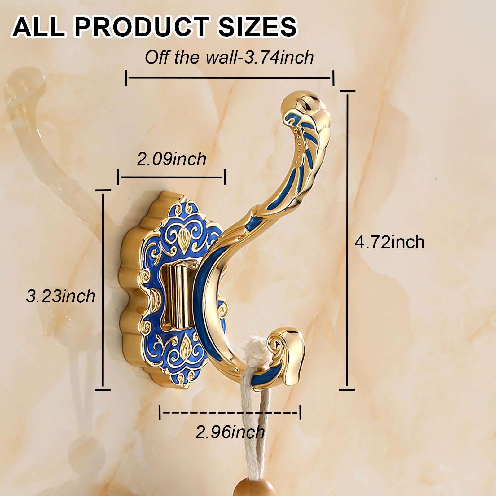 ParkistStar 2 pcs Coat hook, elegant gold practical hook in vintage style wall Mount for hanging coats and towels for hanging coat wallets in The bathroom and hallway (Golden-white)